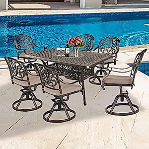 LEISU 2 Piece Cast Aluminum Bistro Dining Chair Outdoor Bistro Chairs with Khaki Cushions for Home Patio Garden Deck (2 Swivel Rocker)