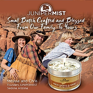 JUNIPERMIST Palo Santo & White Sage Smudge Candle - Pure Soy Candle for Cleansing House Negative Energy, Sedona Based Spiritual Aromatherapy