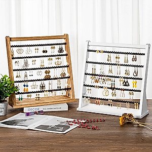 Poyilooo Earring Holder Organizer, Rustic Wood Earring Holder Stand, 5 Layer Jewelry Holder Organizer with 270 Earring Tree Holes Display Rack for Stud Earings & Hoop Earrings, Gifts for Women