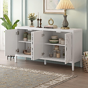 LUMISOL Wood Kitchen Sideboard Buffet Cabinet with Storage Doors Farmhouse Storage Sideboard for Dining Living Room with Metal Handles and Adjustable Shelf