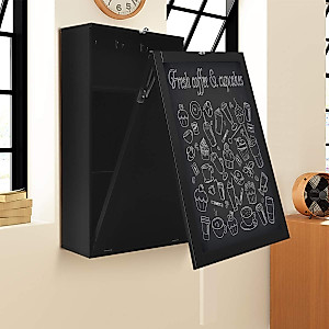 Tangkula Folding Wall Mounted Desk, Floating Desk with Chalkboard, Space Saving Fold Up Desk Wall Convertible Desk, Wall Table with Storage Shelves & Hooks (Black)