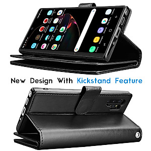 Galaxy Note 10 Plus Case, Galaxy Note 10+ Wallet Case, Luxury Cash Credit Card Slots Holder Carrying Folio Flip PU Leather Cover [Detachable Magnetic Hard Case] Kickstand for Samsung Note10+ [Black]
