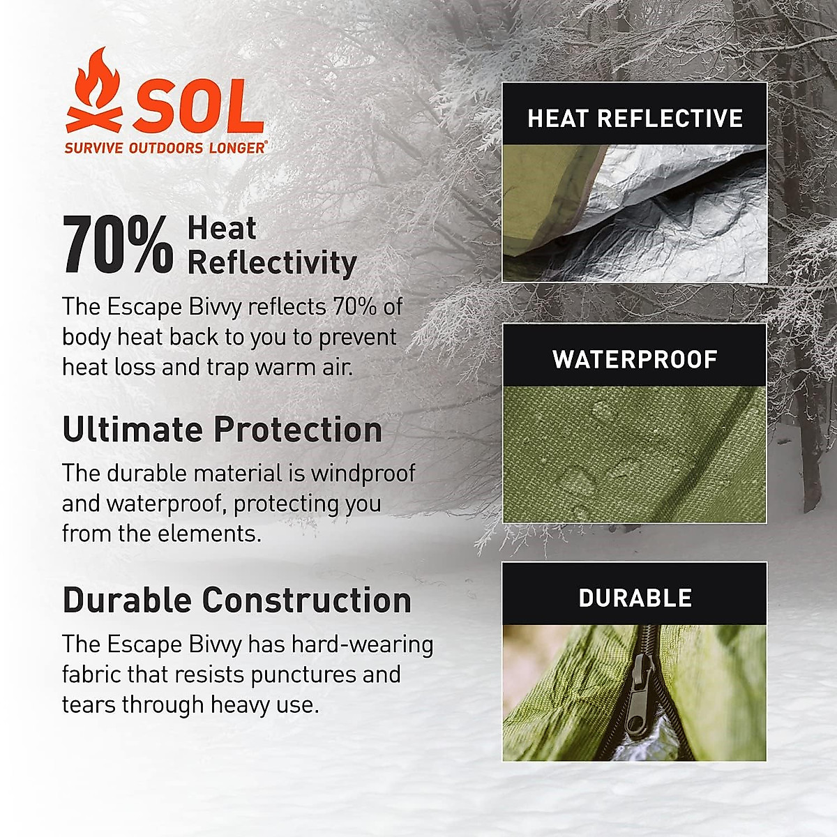 S.O.L. Survive Outdoors Longer SOL Escape Bivvy with Hood - Green - 42gsm