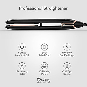 Deogra Titanium Hair Straightener and Curling Iron 2 in 1 for Women, Touch Control, with Travel Pouch, 1 Inch, Black
