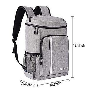 FORICH Backpack Cooler Leakproof Insulated Waterproof Backpack Cooler Bag, Lightweight Soft Beach Cooler Backpack for Men Women to Work Lunch Picnics Camping Hiking, 30 Cans(Grey)