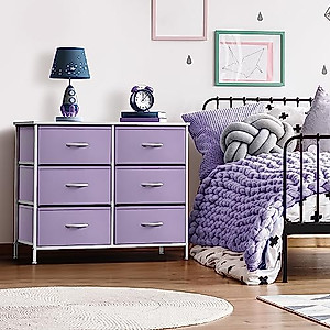 Sorbus Kids Dresser with 6 Drawers and 2 Drawer Nightstand Bundle - Matching Furniture Set - Storage Unit Organizer Chests for Clothing - Bedroom, Kids Rooms, Nursery, & Closet (Purple)