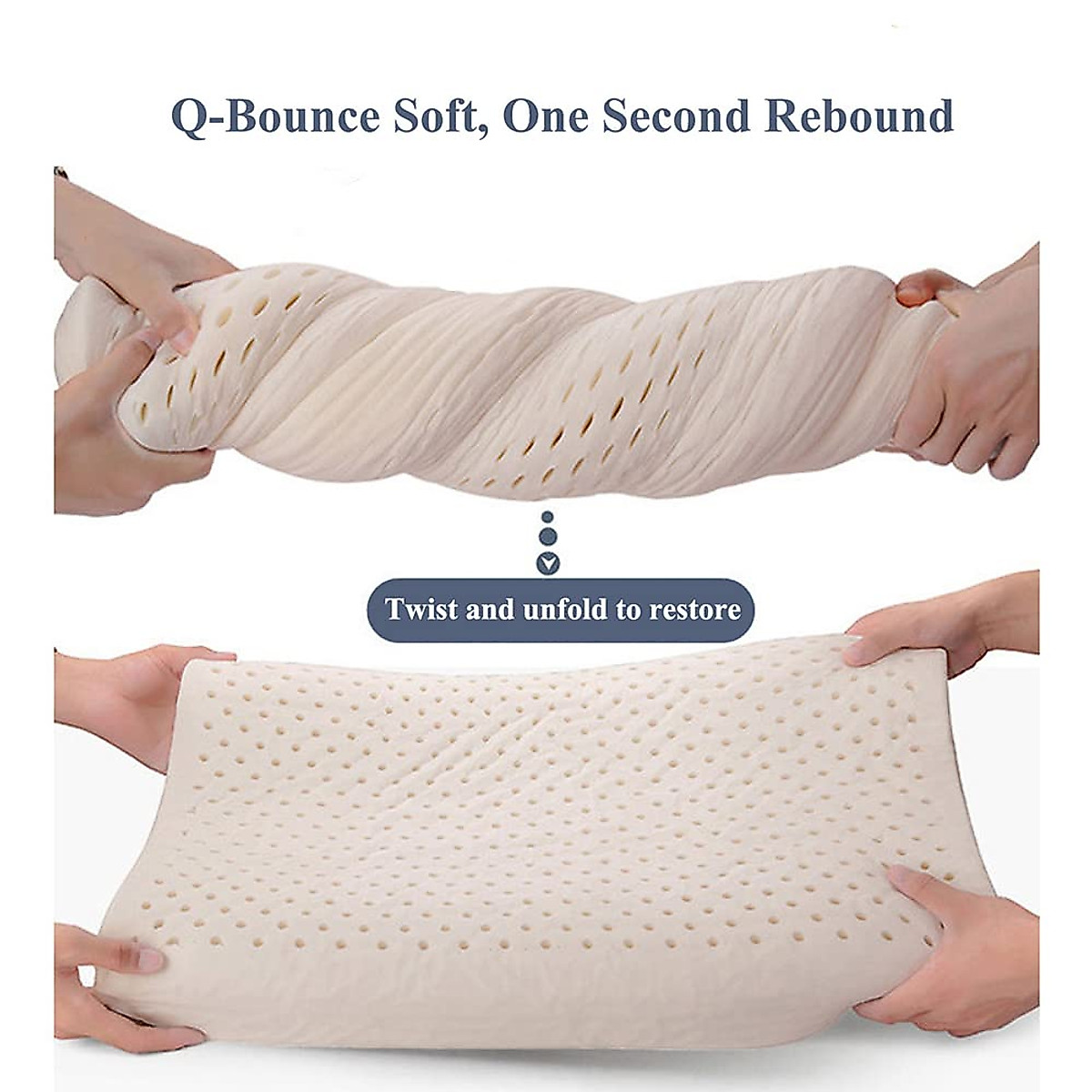 Latex Pillows for Sleeping, 17X10X2.3 inch Latex Pillow with Pillowcase, Latex Pillows Organic Cotton Cover, Soft, Breathable Bed Pillow, Washable Zippered Soft Cover (Blue)