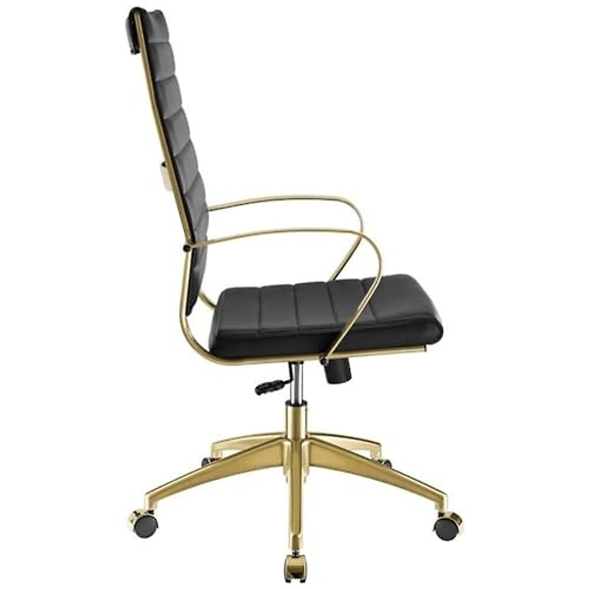 Pemberly Row Faux Leather Stainless Steel Highback Office Chair in Gold/Black