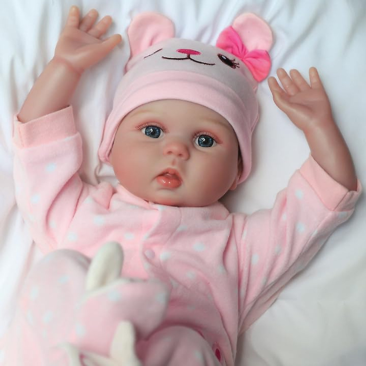 SCOM Lifelike Reborn Baby Dolls - 22 Inch Silicone Little Girl, Realistic Dolls That Look Real, Newborn Baby with Cloth Body Vinyl for Kids 3+