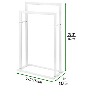 mDesign Metal Tall 2-Tier Free-Standing Towel Rack Holder for Bathroom Storage and Organization, Floor Stand Holds Bath, Hand Towels; Great for Guest, Half, Kids' Bathrooms - Matte White