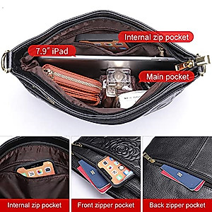 Aslana Floral-Embossed Genuine Leather Shoulder Crossbody Bag Handbag for Women (Floral-Embossed Lilac)