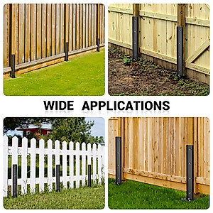 2 Pack Fence Post Anchor Kit, Heavy Duty Steel Fence Post Repair Stakes, Fence Post Anchor Ground Spike for Repairing Tilted Broken Wooden Fence Post, Black