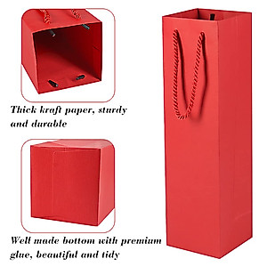 HRX Package Sturdy Kraft Paper Single Bottle Wine Gift Bags, 12PCS Quality Paper Wine Tote Bags with Handles for Christmas, Party, Shopping, Retail Merchandise (Black)