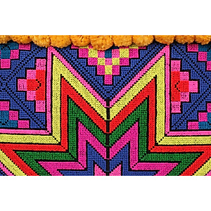 Yellow Pom Pom Clutch Bag with Embroidered Hmong Tribes Star Pattern