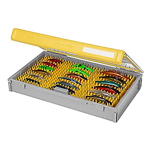 Plano EDGE Flex Crankbait 3700 Premium Utility Box, Gray and Yellow with Clear Lid, Waterproof Tackle Box Storage for Small Crankbaits, Buzzbaits and Swimbaits