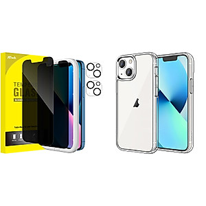JETech iPhone 13 6.1-Inch Privacy Screen Protector with Camera Lens Protector and Bumper Case Bundle