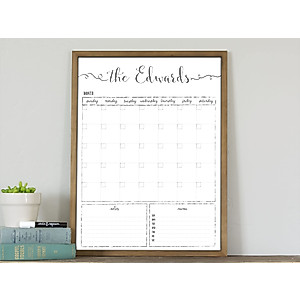 Customized Dry Erase Whiteboard Framed Calendar, Wet Erase or Dry Erase, 18x24 or 24x36 Wall Calendar, Monthly Calendar, Family Name Calendar
