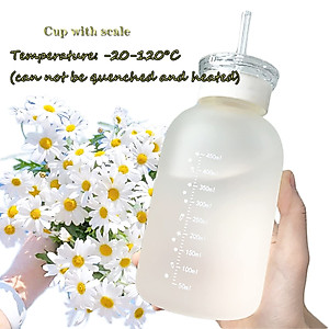 JZSMY 480ml Milk Juice Cute Water Bottle with Scale 2 Lids Little daisy Matte Portable Transparent Water Cup Glass Bottles Creative Handy Cup with Straw and Straw Plug (Matte 6 Flowers)