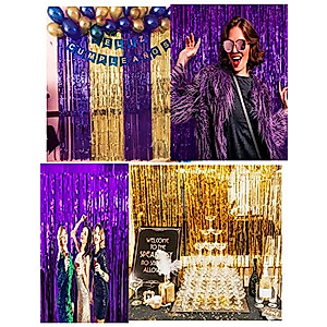 Graduation Party Decorations Purple Gold 2023/Purple Graduation Decorations 2023/Purple Gold Birthday Decorations for Women/ISU Foil Fringe Curtains Backdrop Sparkle Metallic Foil Curtains