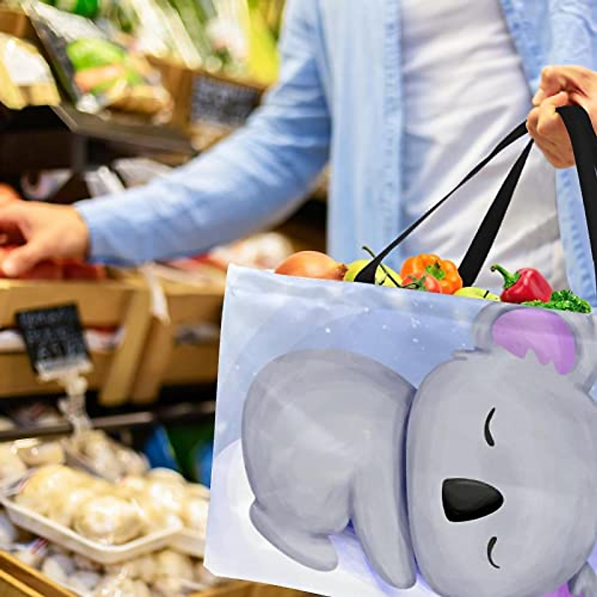 Reusable Shopping Basket Koala Portable Folding Picnic Grocery Bags Laundry Basket Shopping Tote Bag