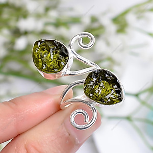 Branch Ring, Moldavite raw Ring, Reiki Healing ring, Psychic protection ring, Silver Plated Ring, Moldavite Ring, Brass Ring, Czechoslovakia Ring (7 US)