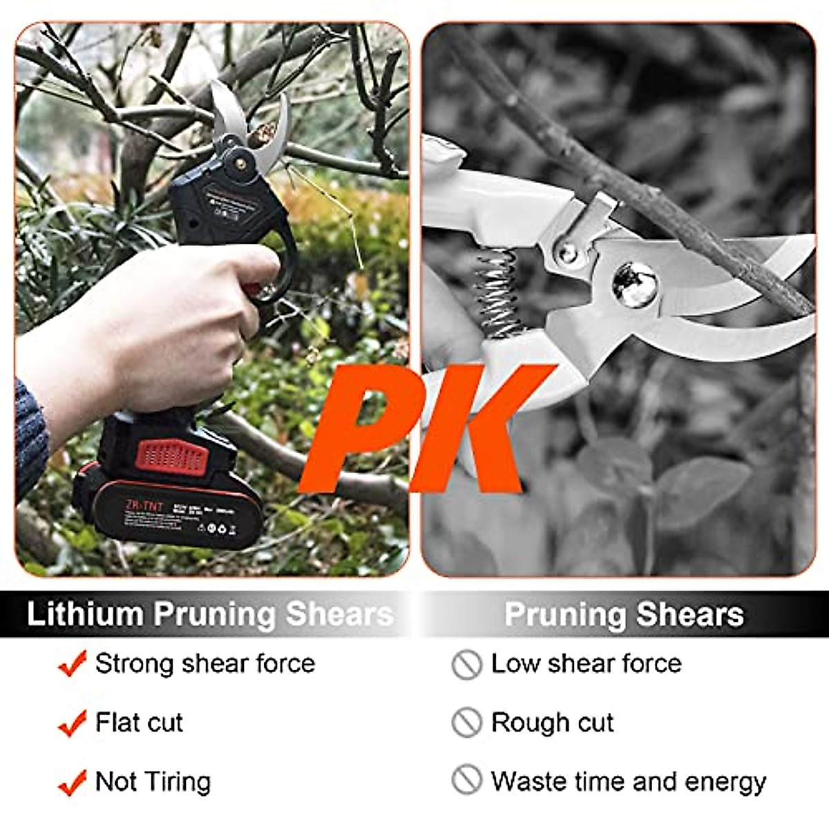 ZR-TNT Electric Pruning Shears Cordless 21V with 2000mAh 2PCS Lithium Battery and Matching Tools,30mm (1.2″) Cutting Diameter,Tree Branch Flowering Bushes Trimmers for Gardening (Black)