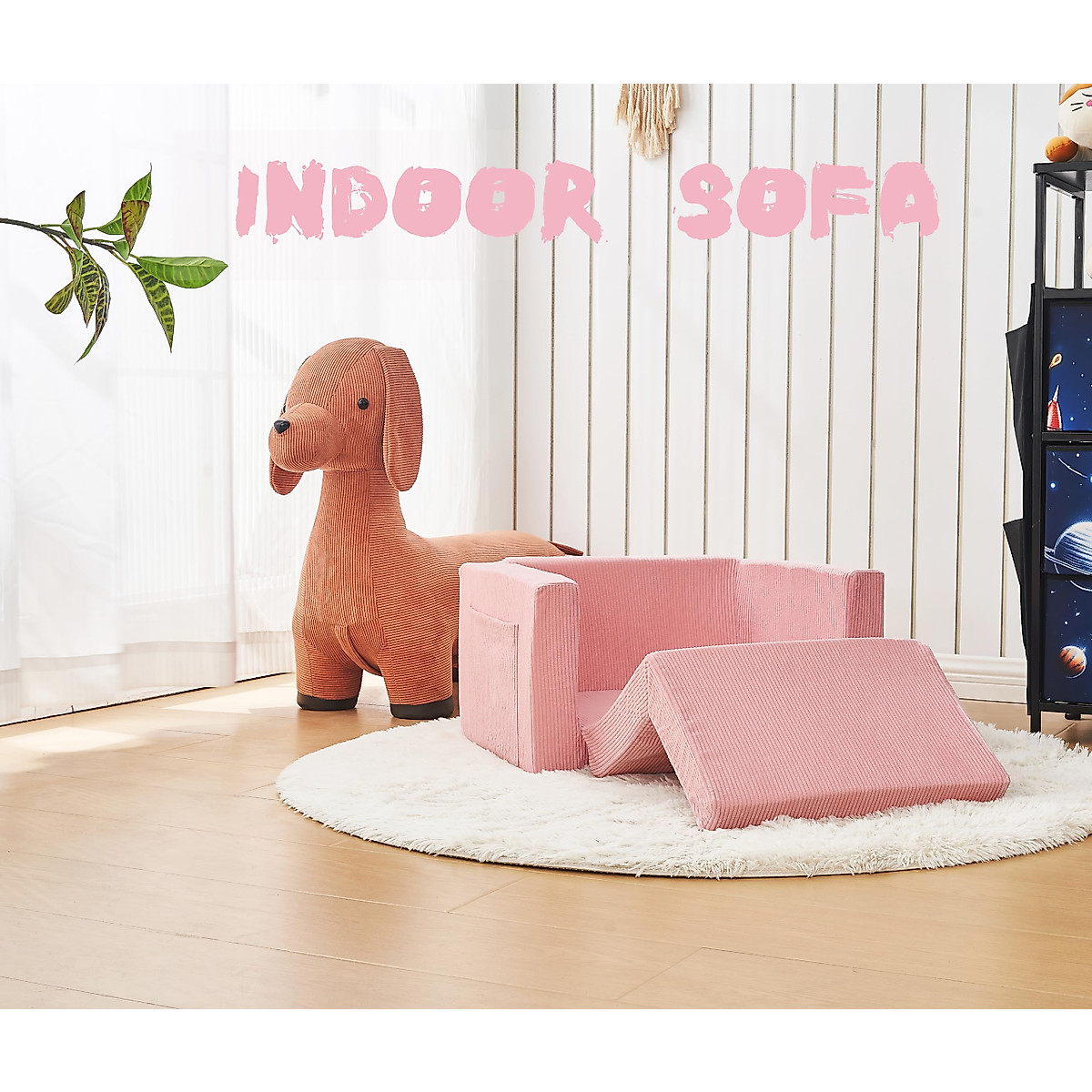 Kids Folding Sofa Chair Couch Foam Filled Lounge Toddler Chair Couch Cuddly Corduroy Comfy Bean Bag Chair Couch for Boys and Girls Pink 1-4T