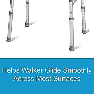 Carex Walker Auto Glides, Rolling Walker Glides for Back Legs of a Front Wheel Walker, Fits Most Walkers, Auto-Brakes for Added Safety and Stability
