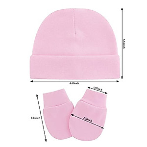 Zando Baby Hats and Mittens Unisex Infant Beanie Caps Newborn Hospital Hat with Scratch Mitten Set 4 Pack 6