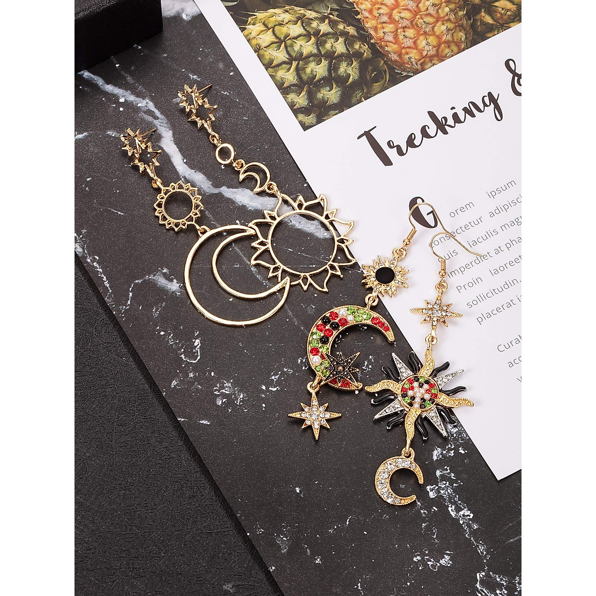 8 Pairs Moon Star Earth Planet Earrings Asymmetrical Vintage Bohemian Earrings Dangle Pendant Earrings Drop Hook Earrings Jewelry for Women