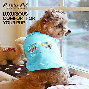 Parisian Pet Dog Tshirt - Embroidered “Life’s a Beach“ Dog Shirt - Lightweight Dog Tank Top- 100% Cotton, Dog Tee Shirts - Summer Dog Clothes - Machine Washable Dog Shirt for Large Dogs -2XL