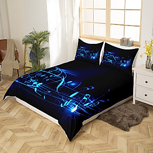 Erosebridal Music Note Duvet Cover Duvet Cover King Size Dream Theme Blue Comforter Cover Set for Teen Boys Kids Girls Geometric Stripe Pattern Bedding Set,1 Duvet Cover with 2 Pillow Cases