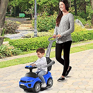 HONEY JOY Ride On Push Car, Foot to Floor Ride On Sliding Car Push Handle & Detachable Guardrail, Sound & Lights, Under Seat Storage, Push Cars for Toddlers 1-3, Gift for Kids Boys Girls(Blue)