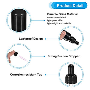 PATIKIL 15ml Glass Dropper Bottle, 10Pcs Leakproof Essential Oils Sample Liquid Perfume Container with Eye Dropper for Storage Travel, Black