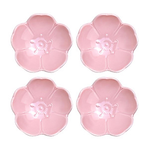 FUYU 4pcs Sakura Shaped Ceramics Seasoning Dishes Spice Dishes Salad Soy Sushi Wasabi Dipping Bowls, Tea Bag Holders