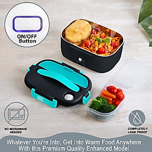 FORABEST Electric Lunch Box Food Heater Upgraded 60W Leakproof 2-in-1 Portable Food Warmer Lunch Box for Car & Home with Power on Button, Removable Container, Large Fork, Spoon (Green & Blue)