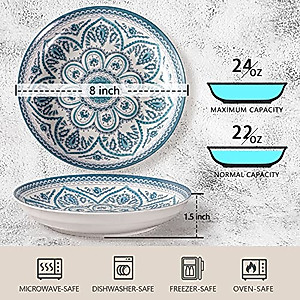 Artena Pasta Bowls 20oz, Large Salad Serving Bowls, 10 inch White Soup Bowls, Porcelain Pasta Bowls Set of 4 & Pasta Bowls Set Of 4, 24oz Porcelain Salad Bowls, 8 Inch Bowls For Kitchen