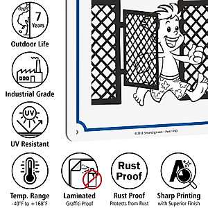 SmartSign 14 x 10 inch “Pool Area - Keep Gate Closed” Metal Sign with Funny Graphic, 40 mil Laminated Rustproof Aluminum, Blue, Black and White, Made in USA
