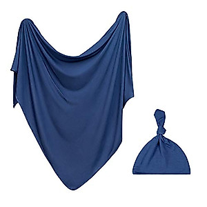 Swaddle Blanket & Hat Set | Receiving Baby Blanket | Soft & Cozy | 47" x 47" Size for Newborns, Infants, and Toddlers (Packaging May Vary) - (Indigo)