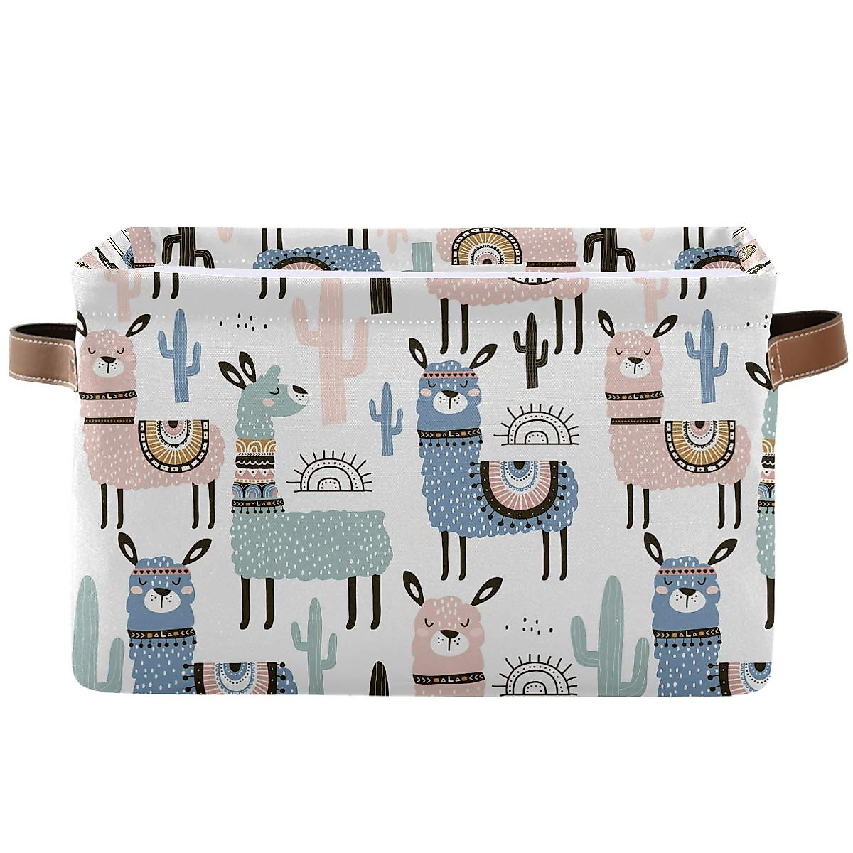 Rectangular Storage Bin Cactus Llama Basket with Handles - Nursery Storage, Laundry Hamper, Book Bag, Gift Baskets