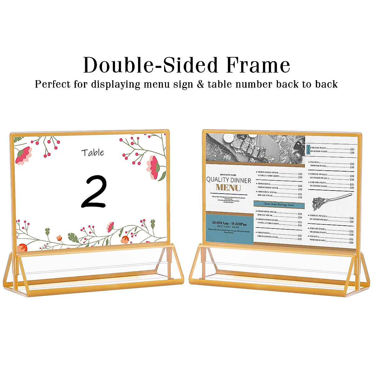 AMEITECH 6 x 4 Horizontal Acrylic Sign Holder with Gold Borders, Clear Double Sided Table Menu Stands Picture Frames for Wedding Table Numbers, Restaurant Signs, Photos and Art Display - 6 Pack