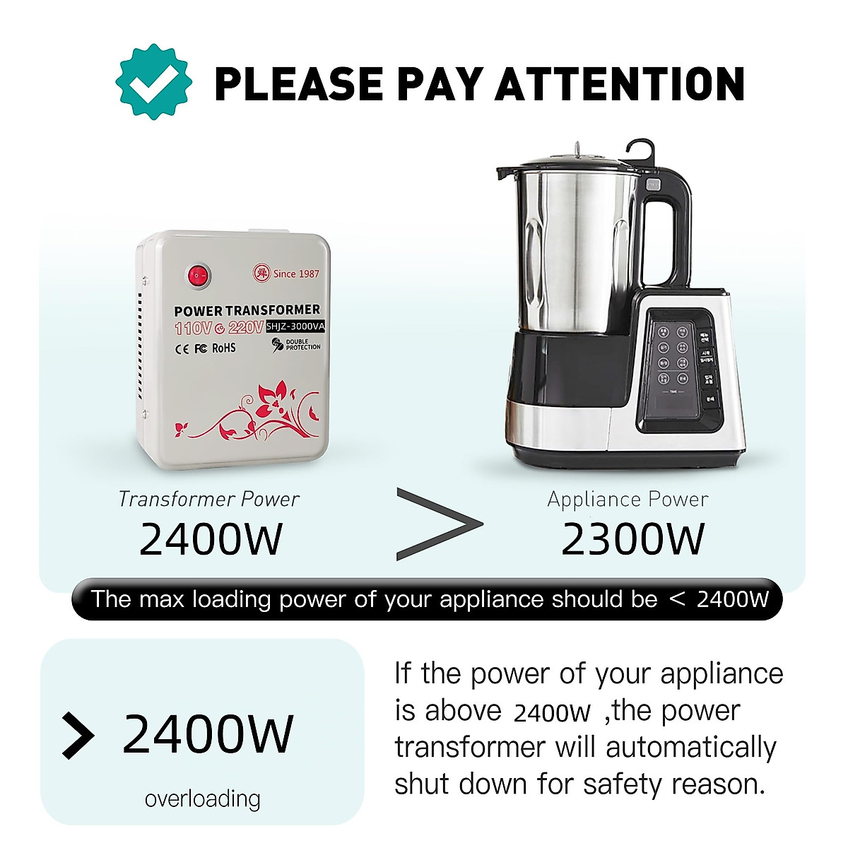 SUNSHUN 3000W Step Up Voltage Converter 110V to 220V, Step Up Transformer 110V/120V to 220V/240V with Temperature Protection for European Asian Appliances in The USA