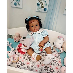 KOKOMANDY Reborn Baby Dolls Black Girl 24 Inch Dark Brown Soft Silicone Realistic Toddler Baby Dolls Weighted Cloth Body Biracial African American Newborn Baby Doll Handmade Toy for Kids