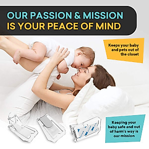 Child Lock for Sliding Closet Doors - 3M Tape Easy Install, 4 Pack, Clear