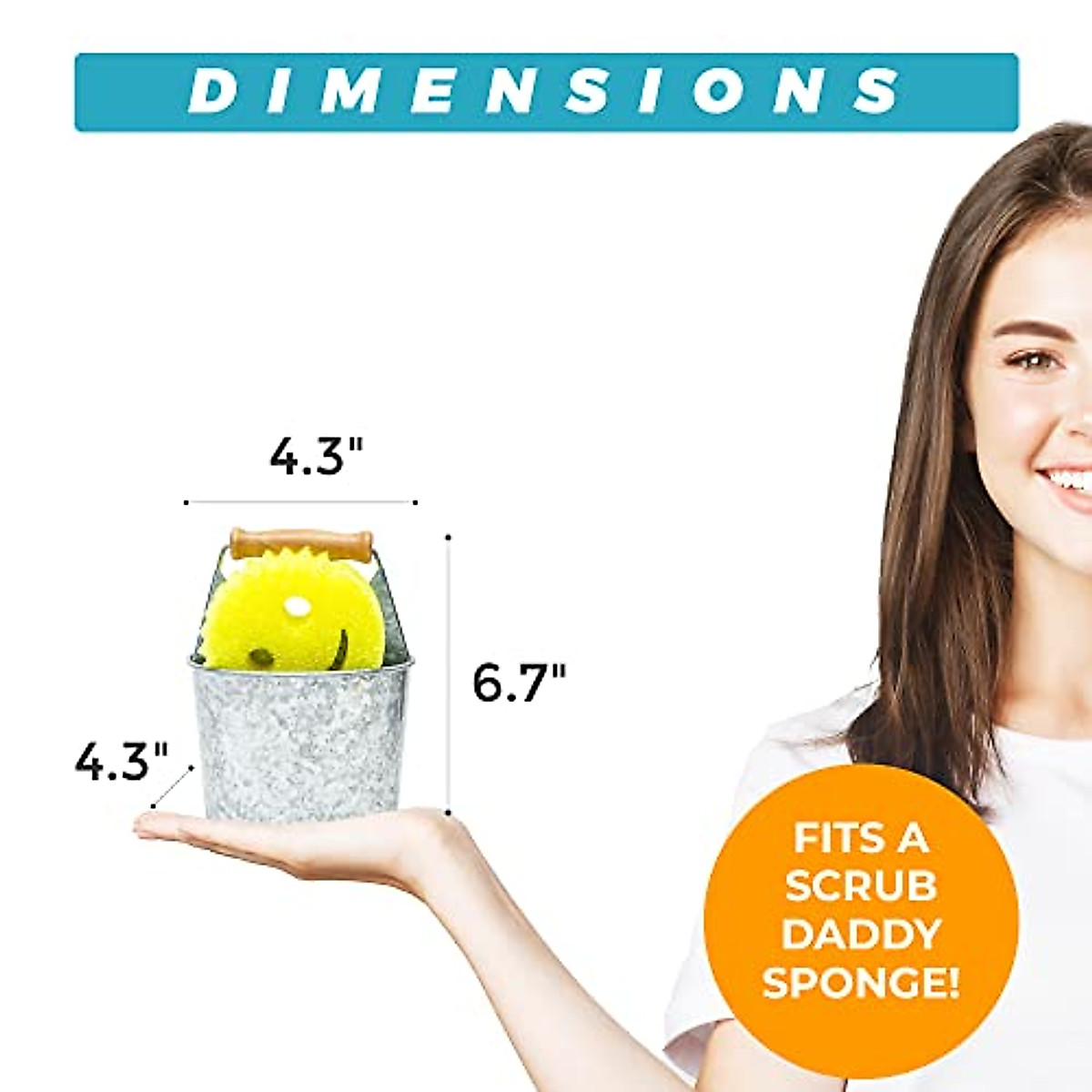 Saratoga Home Farmhouse Sponge Holder for Kitchen Sink No-Scratch, Rust-Resistant Coated Galvanized Steel with Rustic Wooden Accent, Caddy Fits 2+ Sponges, Pads and Scrub Brushes