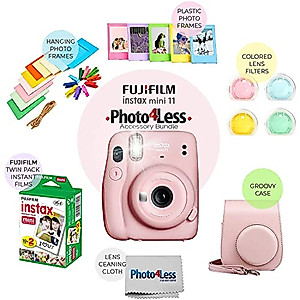 Fujifilm Instax Mini 11 Instant Camera + Instax Mini Twin Pack Film + Hanging Frames + Plastic Frames + Case + Close Up Filters - All Inclusive Bundle! (Blush Pink)