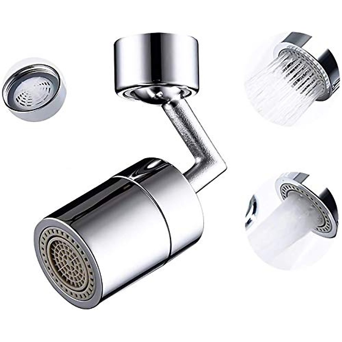 Universal Splash Filter Faucet, 720° Big Angle Swivel Sprayer Head Leakproof Double O-Ring Design with 4-Layer Net Filter
