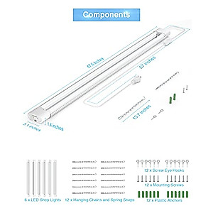 Ensenior 6 Pack Linkable LED Utility Shop Light, 4 FT 4400lm, 36W Equivalent 280W, 5000K Daylight, 48 Inch Integrated Fixture for Garage&Workbench, Surface or Hanging Mount, White, ETL Certified