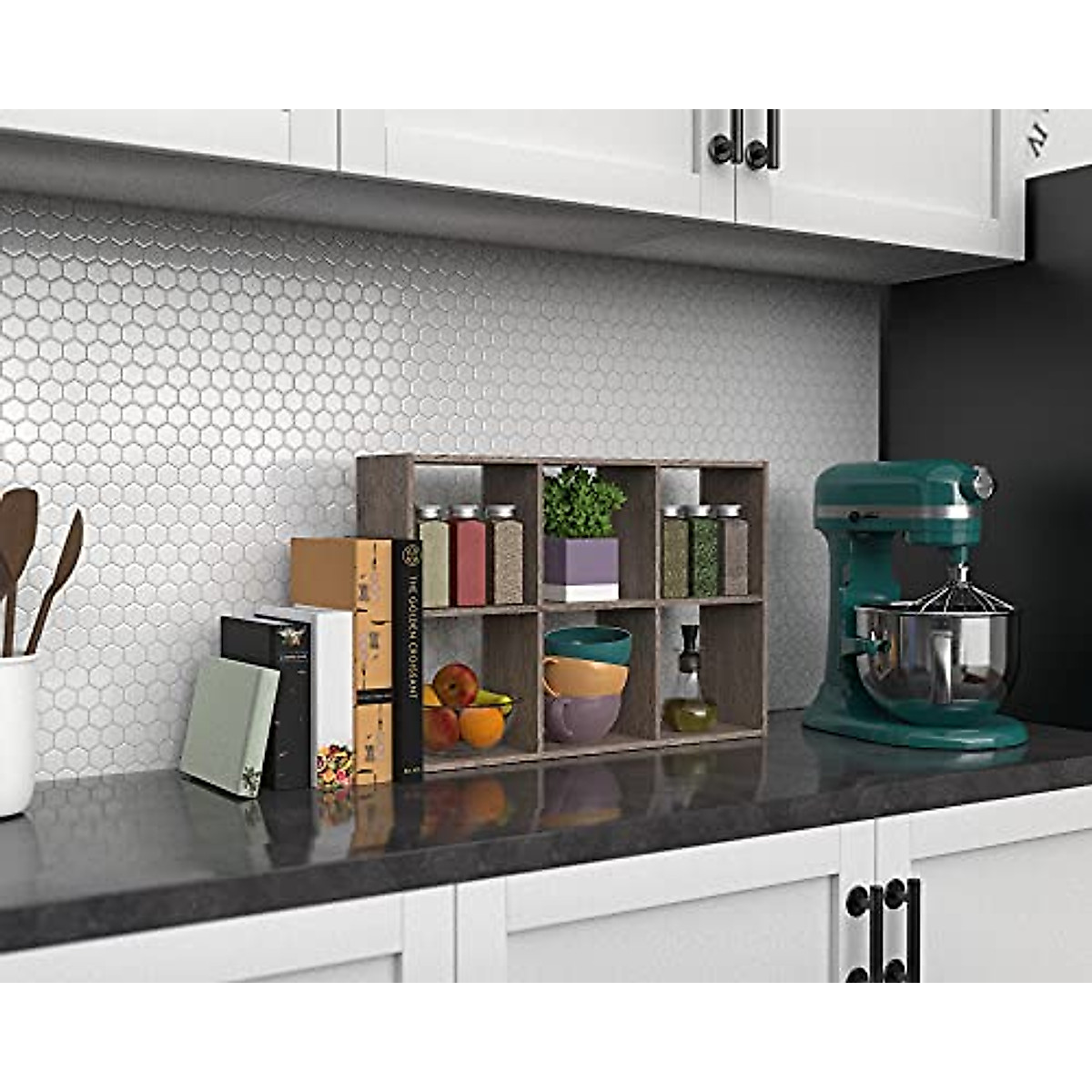 ClosetMaid Mini 6-Cube Desktop Storage Wall Mount Organizer, Weathered Teak