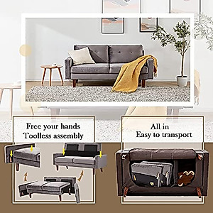 Bettermade Loveseat Sofa,Futon Sofa for Living Room, Velvet Cover Modern Design Couch,Tools-Free Assemble,2 Seats with 600 LB Load,Gray